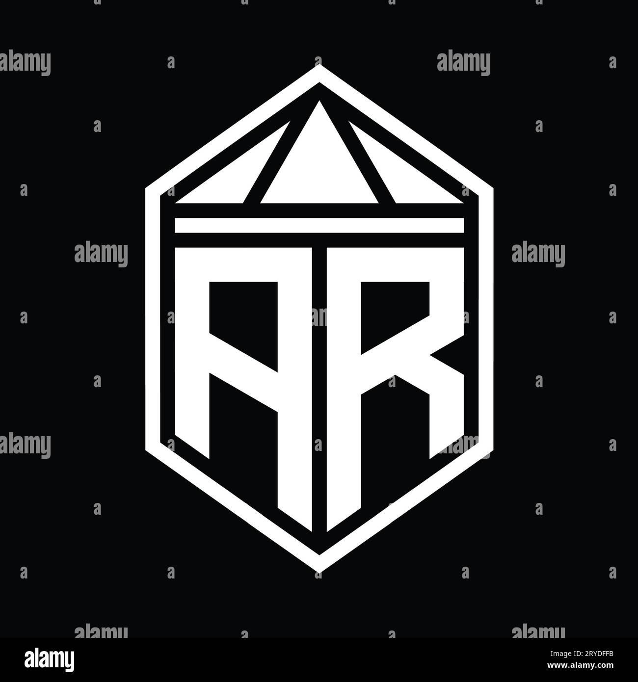 AR Letter Logo monogram simple hexagon shield shape with triangle crown isolated style design ...