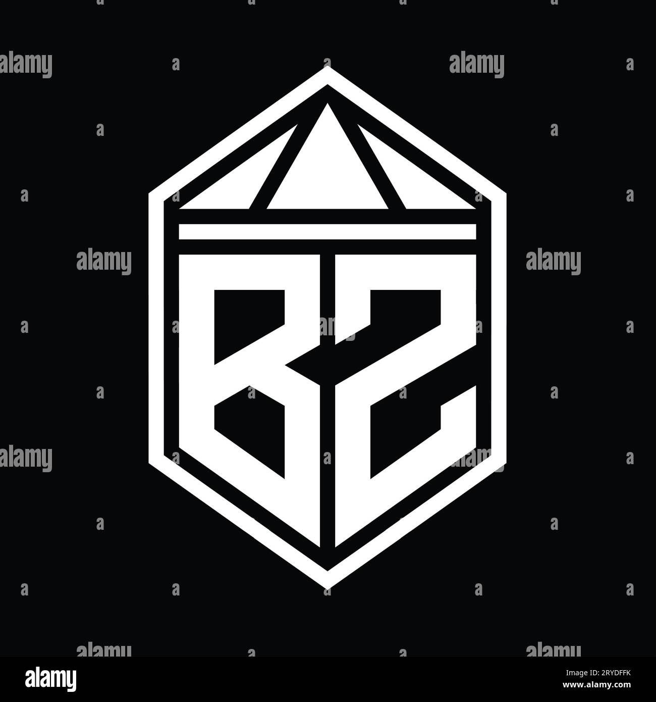 BZ Letter Logo monogram simple hexagon shield shape with triangle crown isolated style design ...