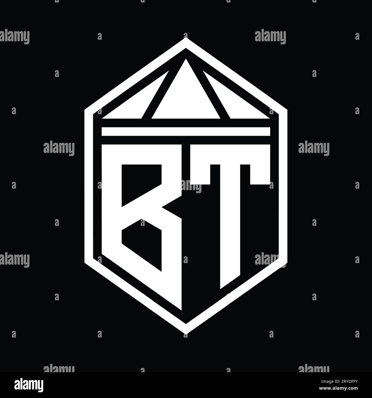 BT Letter Logo monogram simple hexagon shield shape with triangle crown isolated style design ...
