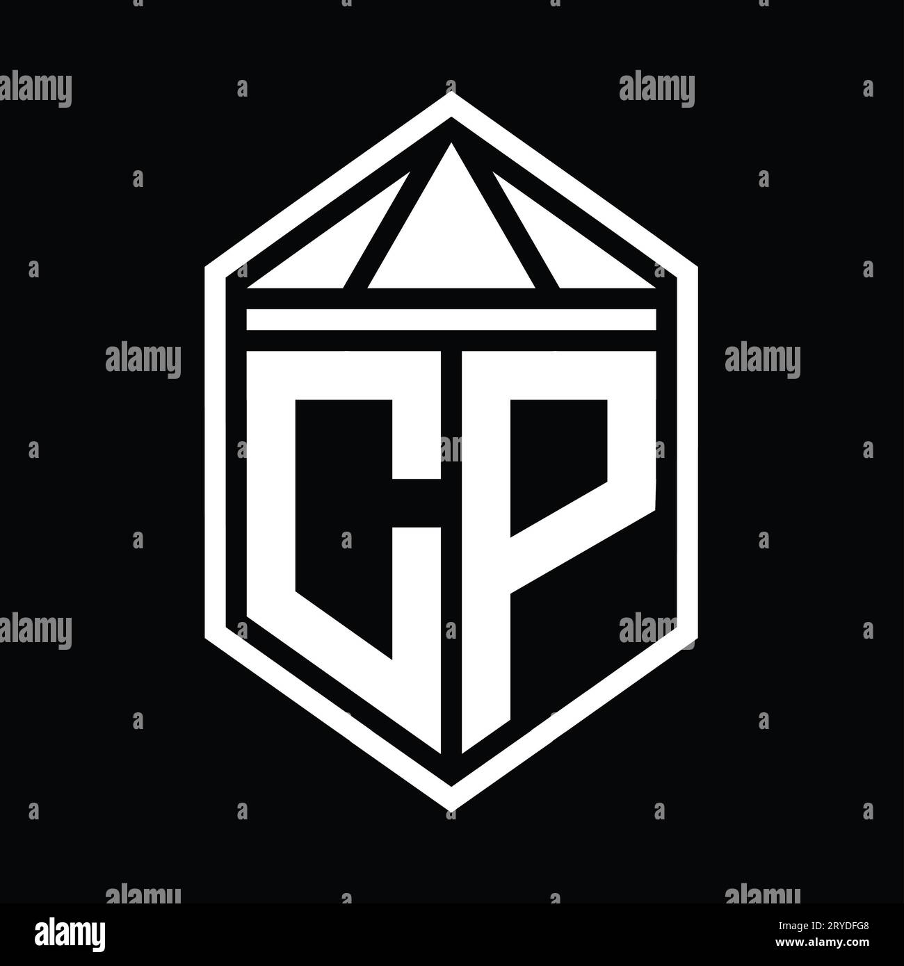 CP Letter Logo monogram simple hexagon shield shape with triangle crown isolated style design ...