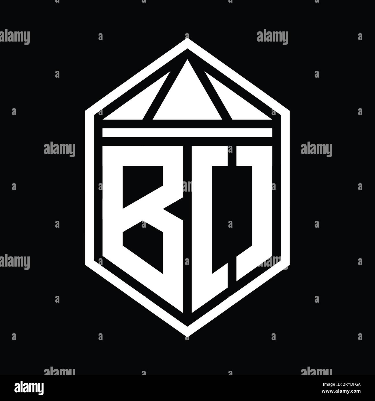 BO Letter Logo monogram simple hexagon shield shape with triangle crown isolated style design ...