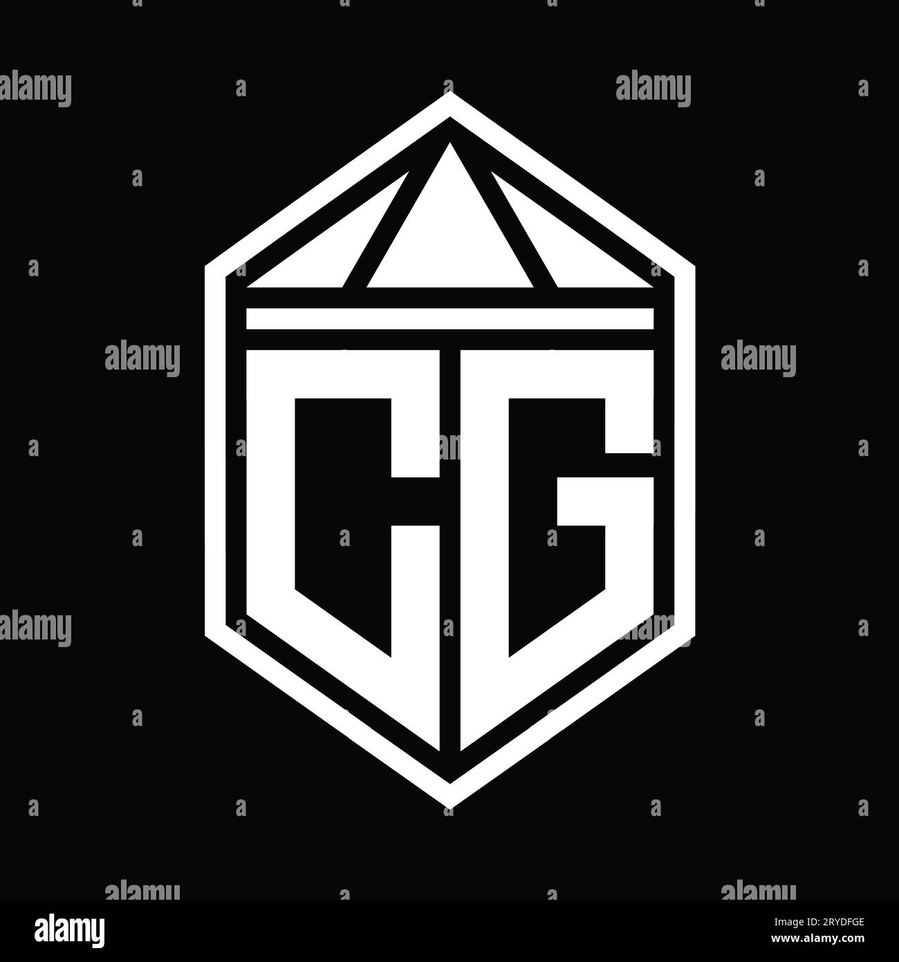 CG Letter Logo monogram simple hexagon shield shape with triangle crown isolated style design ...