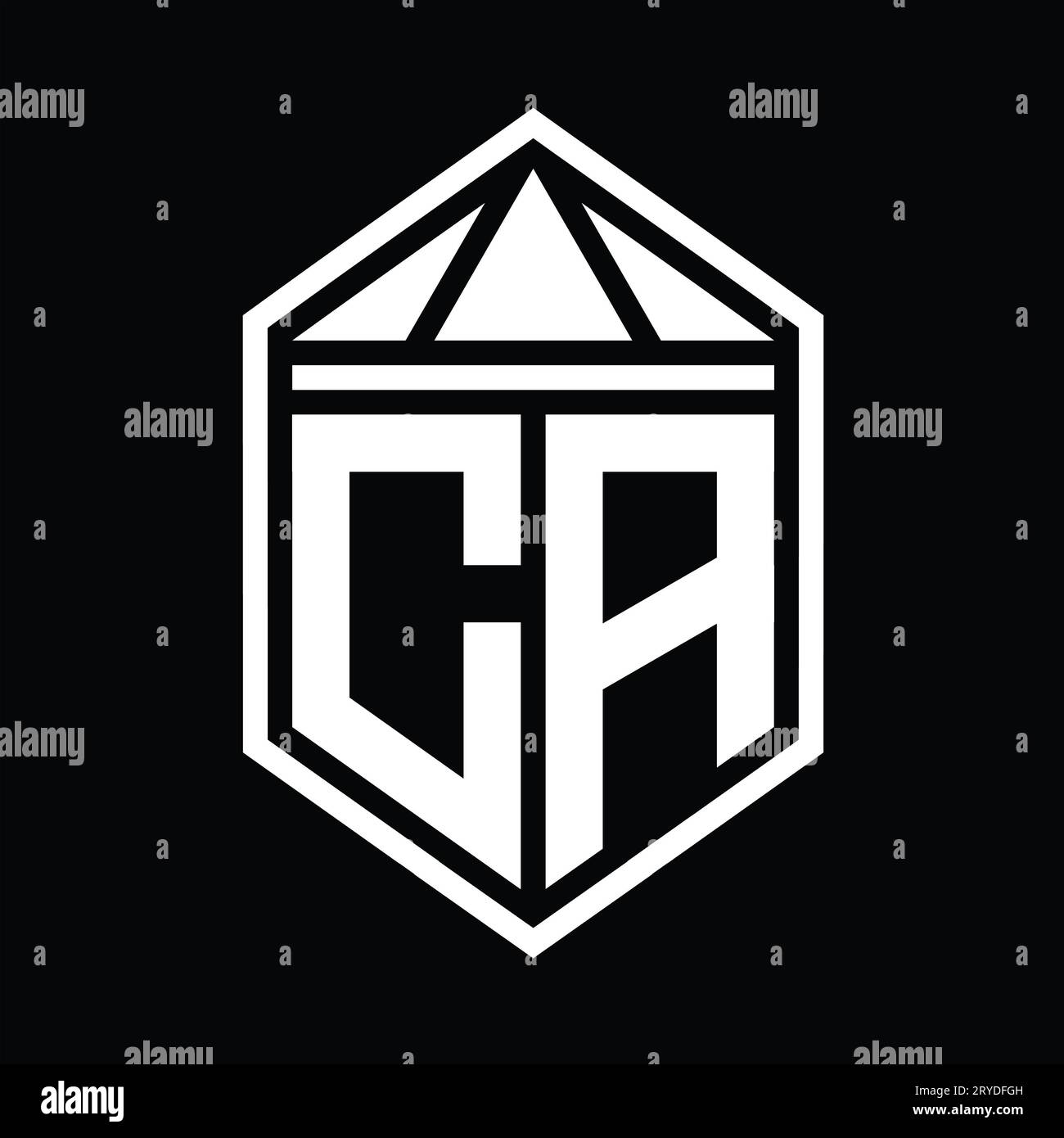 CA Letter Logo monogram simple hexagon shield shape with triangle crown isolated style design ...