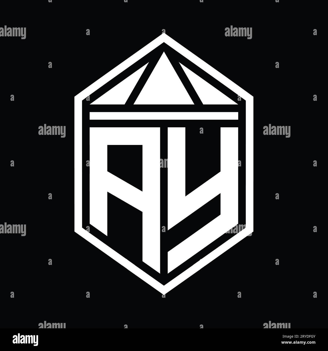 AY Letter Logo monogram simple hexagon shield shape with triangle crown isolated style design ...