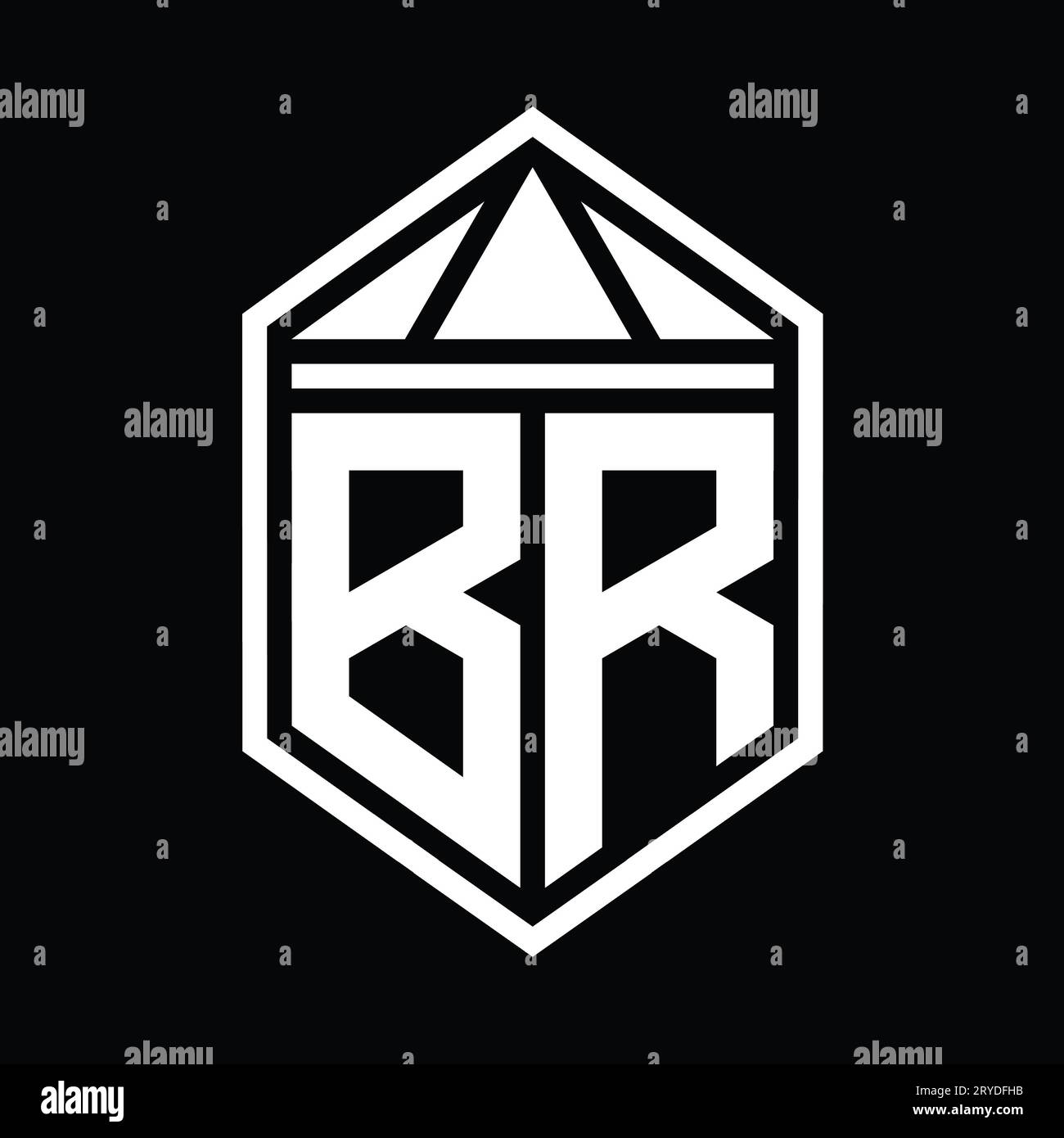 BR Letter Logo monogram simple hexagon shield shape with triangle crown ...