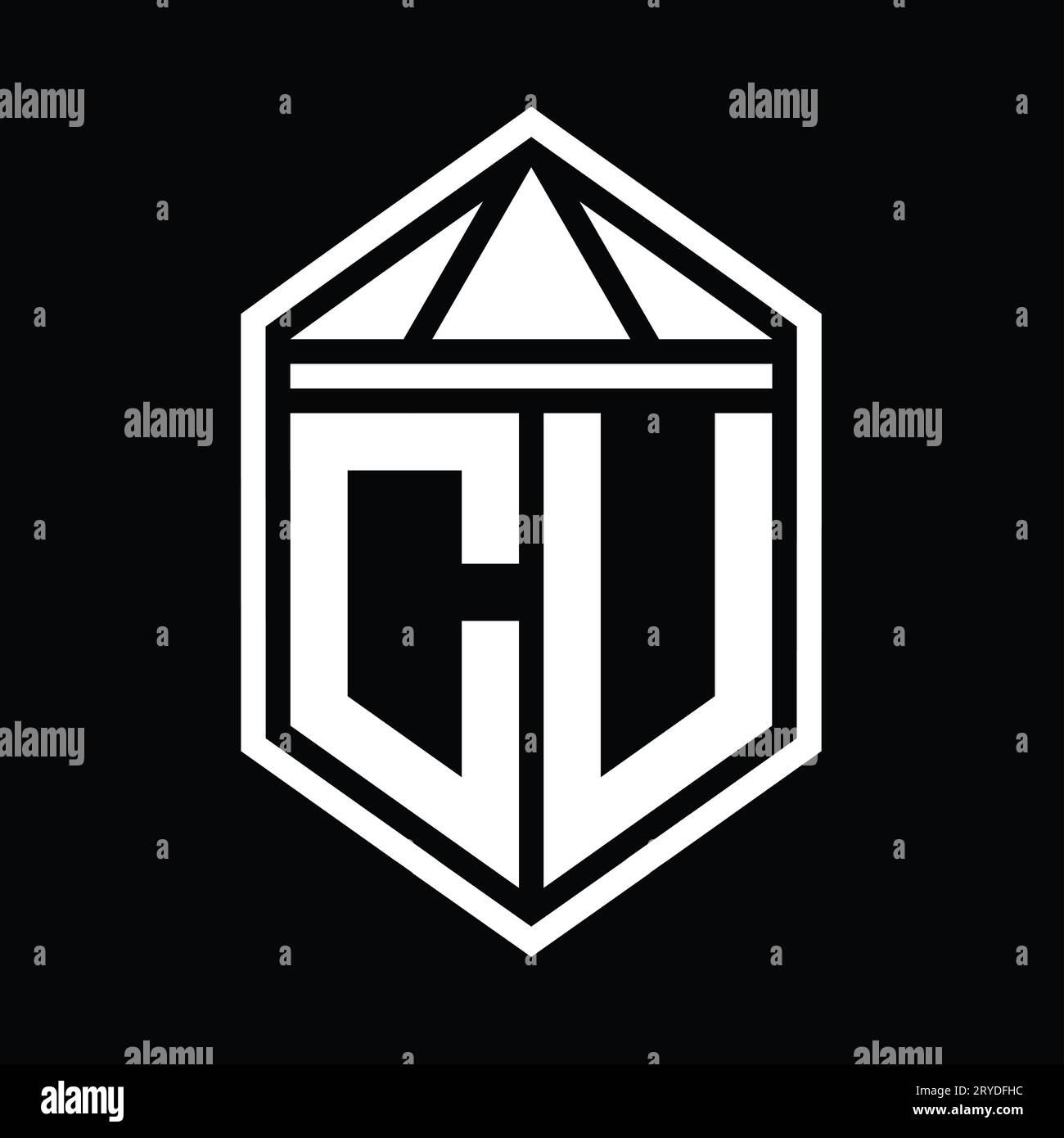 CU Letter Logo monogram simple hexagon shield shape with triangle crown isolated style design ...
