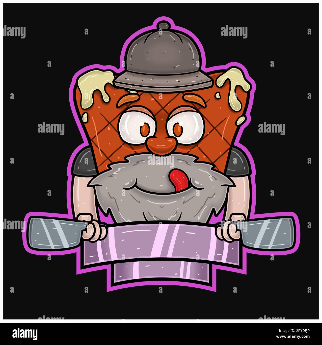 Mascot Cartoon of Meat Steak With Two Knife. Blank Sign. Vectors ...