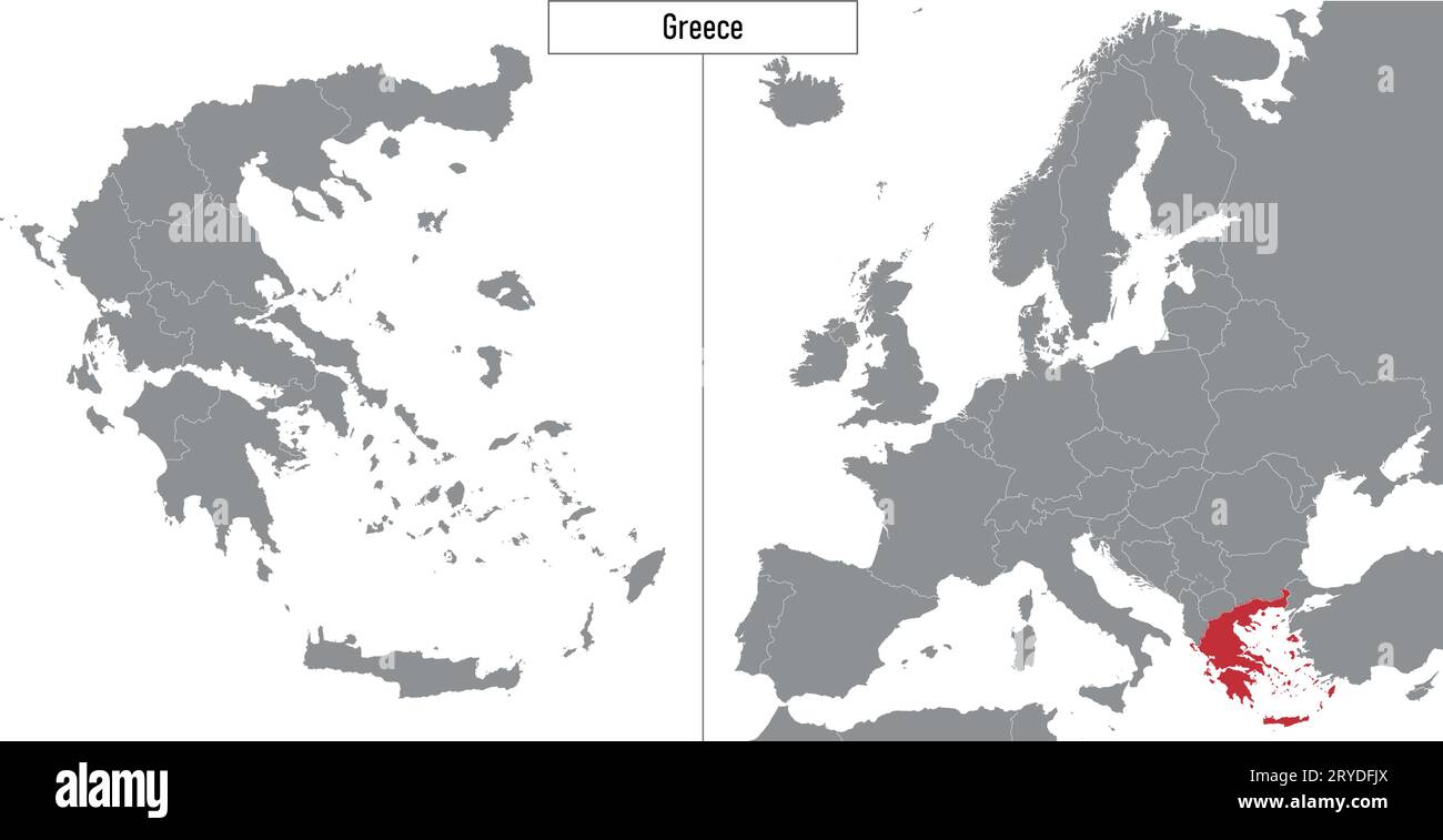 map of Greece and location on Europe map. Vector illustration Stock ...