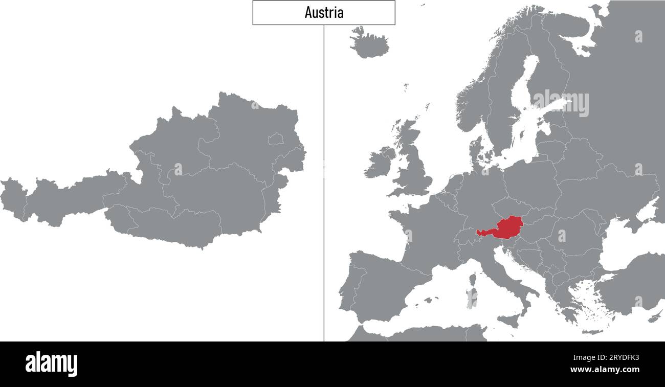map of Austria and location on Europe map. Vector illustration Stock ...