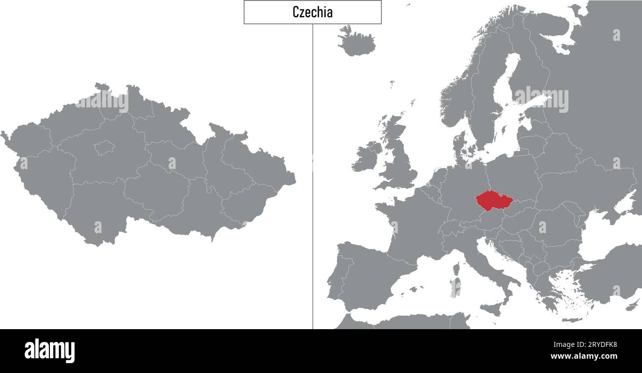 map of Czechia and location on Europe map. Vector illustration Stock ...
