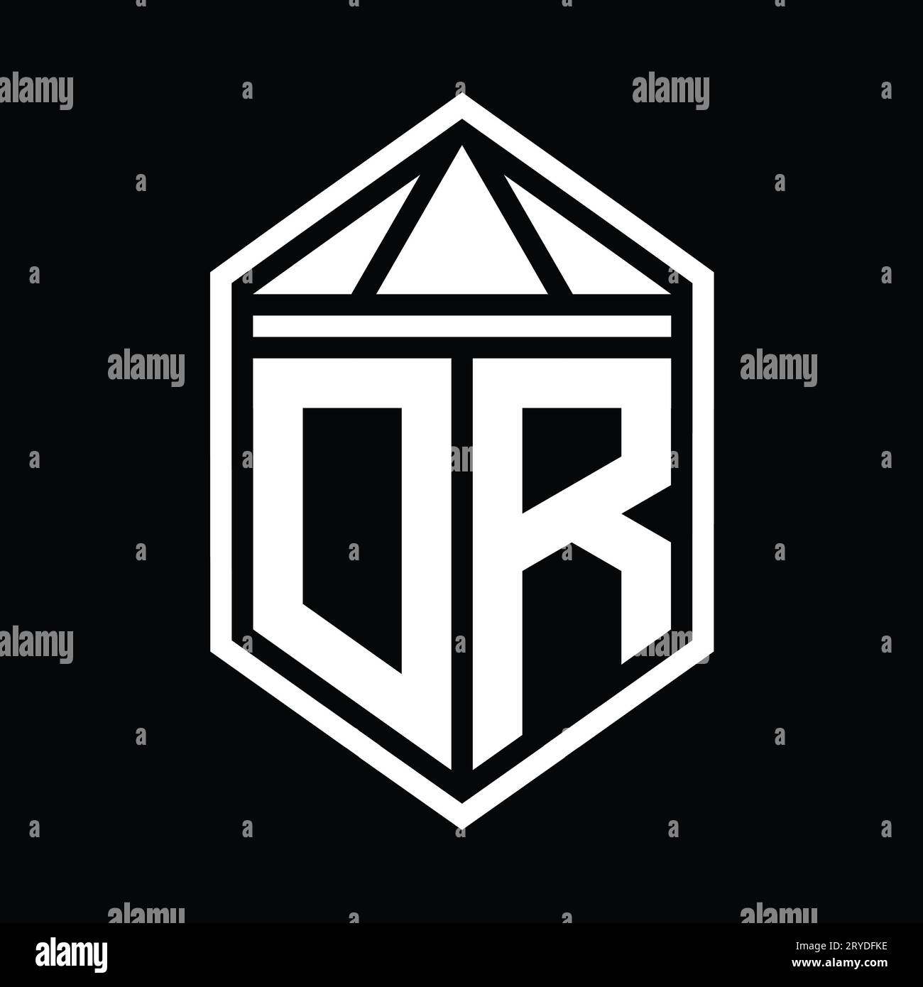 DR Letter Logo monogram simple hexagon shield shape with triangle crown isolated style design ...