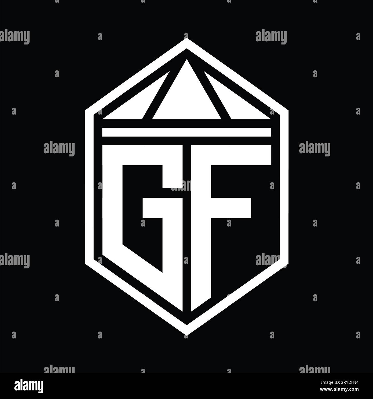 GF Letter Logo monogram simple hexagon shield shape with triangle crown isolated style design ...