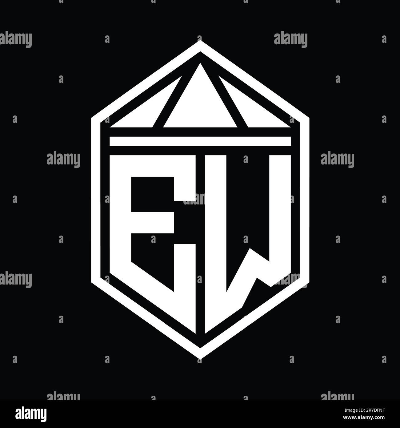 EW Letter Logo monogram simple hexagon shield shape with triangle crown isolated style design ...