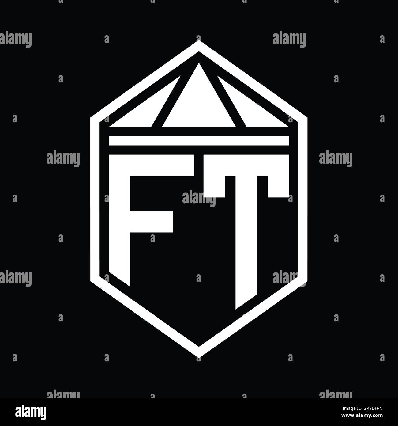 FT Letter Logo monogram simple hexagon shield shape with triangle crown isolated style design ...