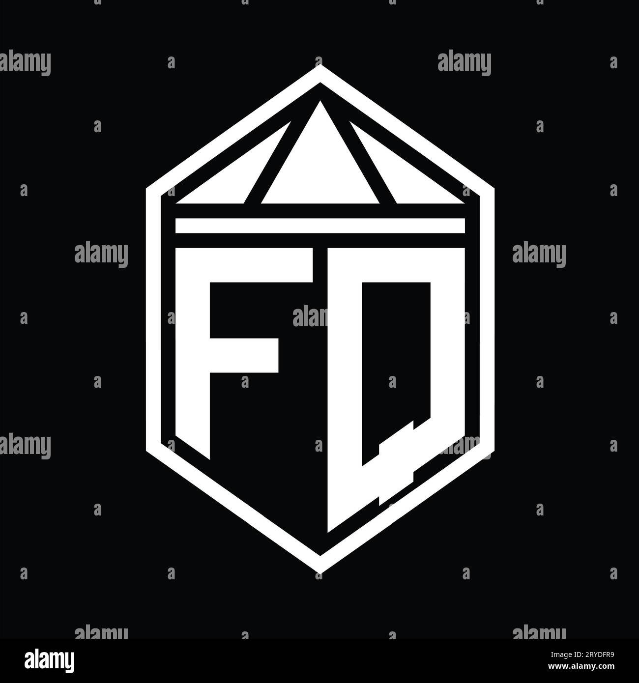 FQ Letter Logo monogram simple hexagon shield shape with triangle crown isolated style design ...