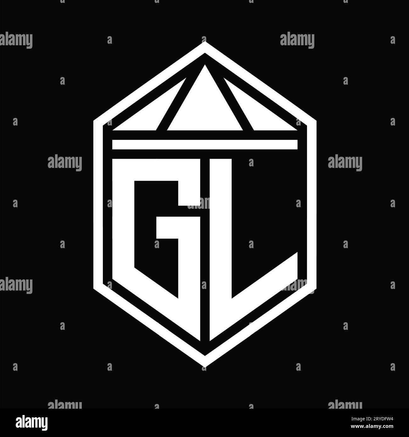 GL Letter Logo monogram simple hexagon shield shape with triangle crown isolated style design ...