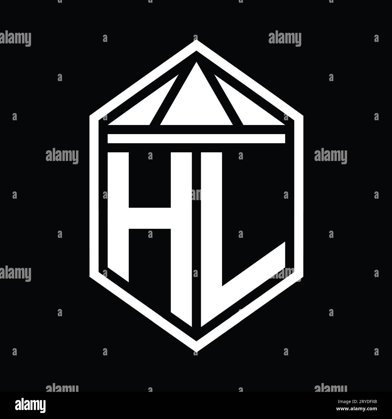 HL Letter Logo monogram simple hexagon shield shape with triangle crown isolated style design ...