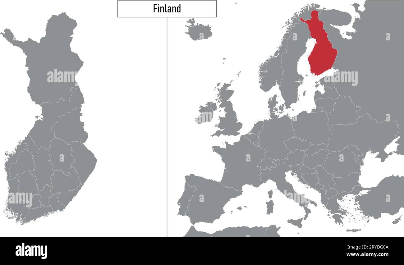 map of Finland and location on Europe map. Vector illustration Stock ...