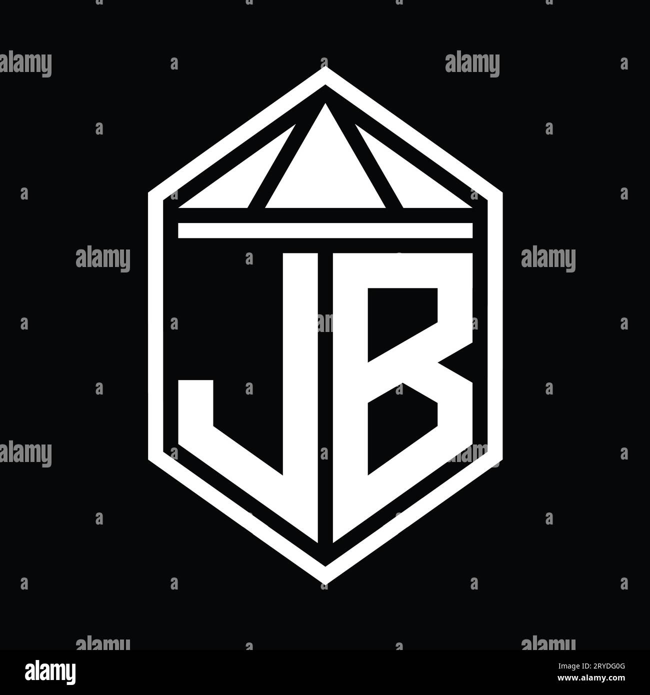 JB Letter Logo monogram simple hexagon shield shape with triangle crown isolated style design ...