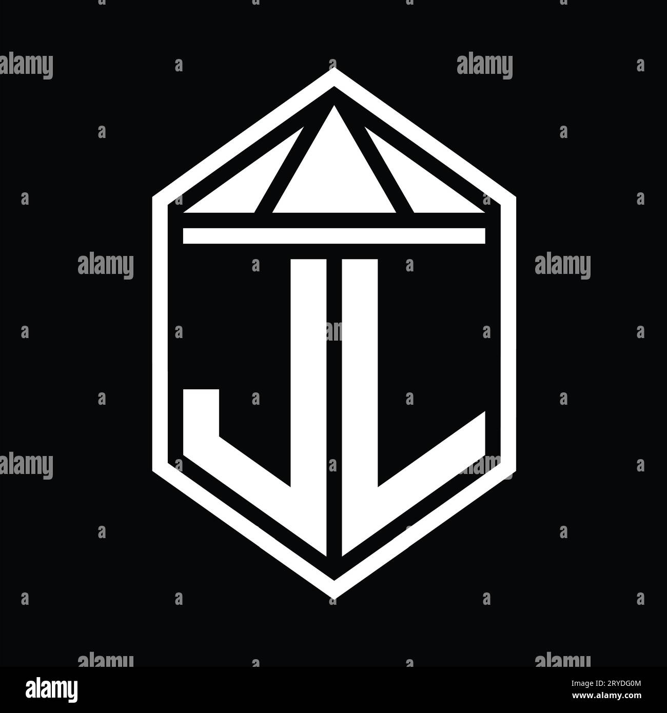 JL Letter Logo monogram simple hexagon shield shape with triangle crown isolated style design ...