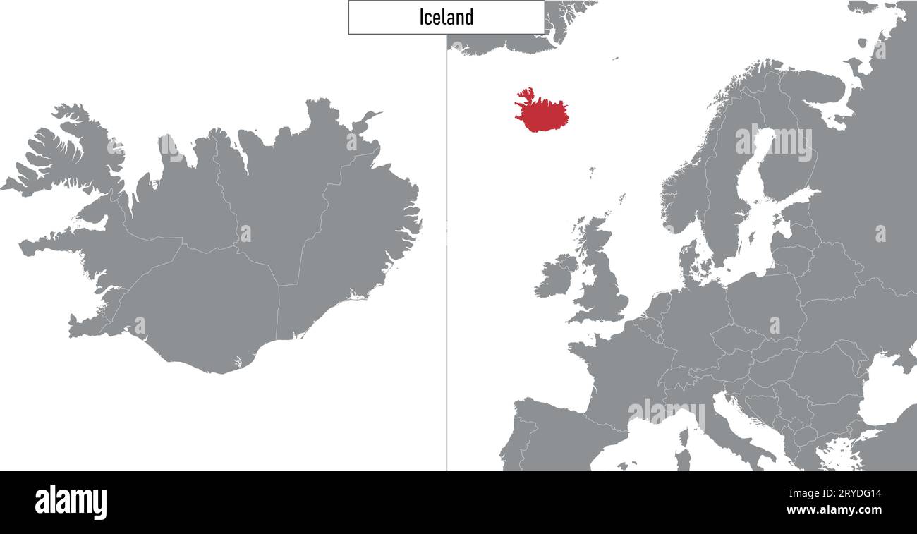 map of Iceland and location on Europe map. Vector illustration Stock ...