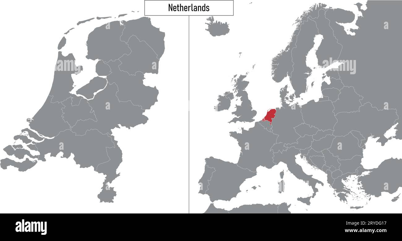 map of Netherlands and location on Europe map. Vector illustration ...