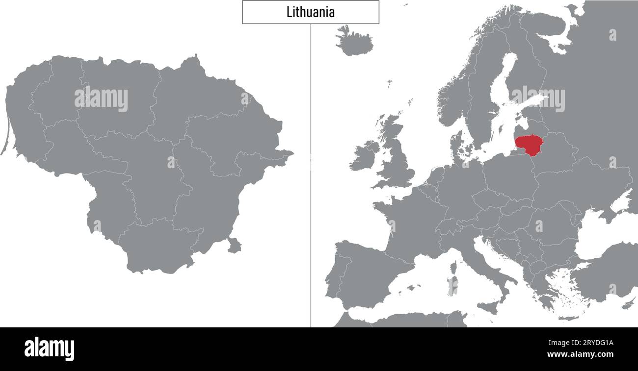 map of Lithuania and location on Europe map. Vector illustration Stock ...
