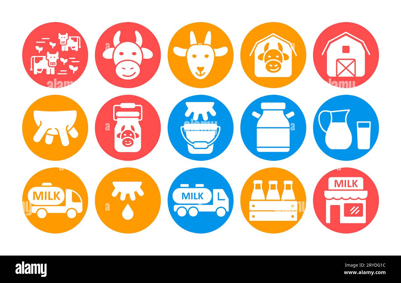 Milk vector icons set. Dairy products sign. Graph symbol for cooking ...