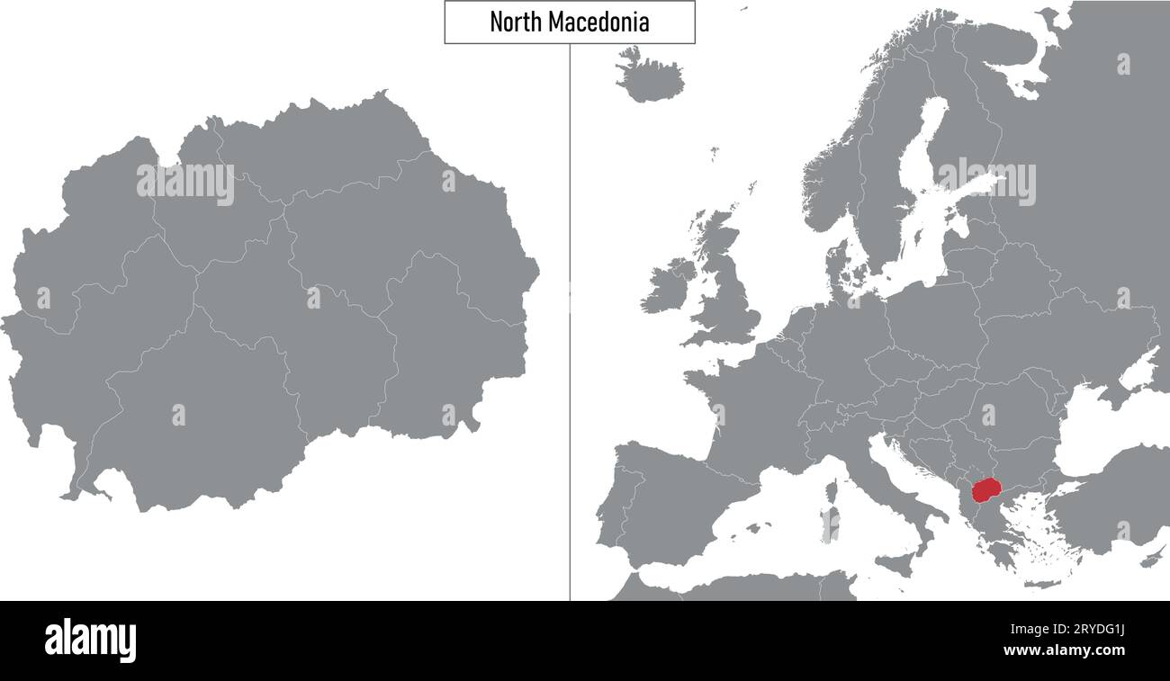 map of North Macedonia and location on Europe map. Vector illustration ...