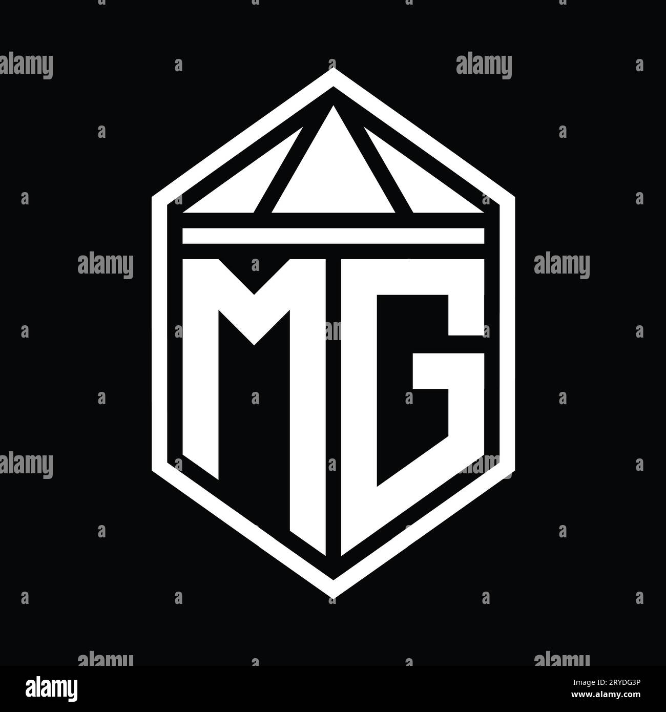 MG Letter Logo monogram simple hexagon shield shape with triangle crown ...