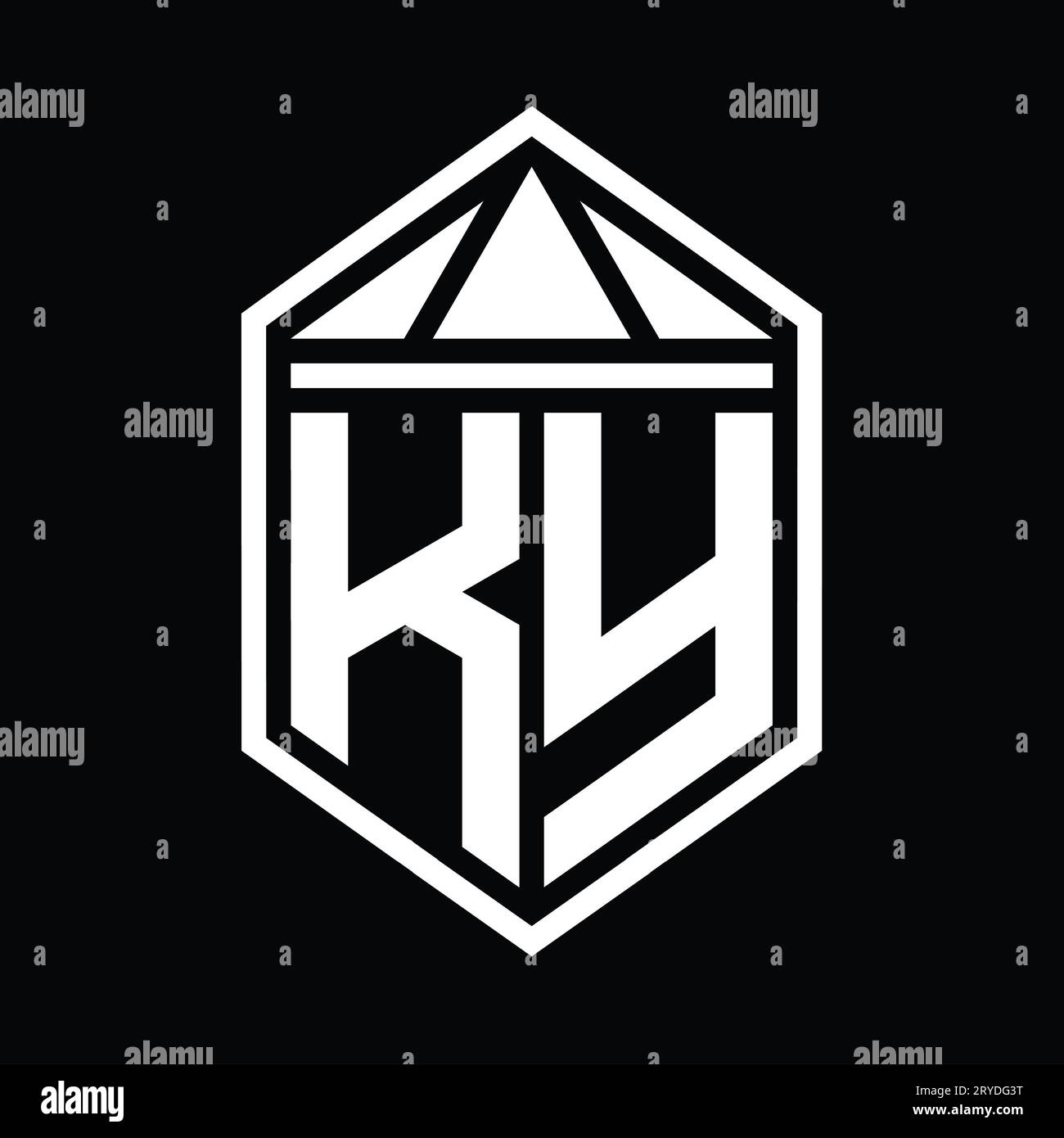 KY Letter Logo monogram simple hexagon shield shape with triangle crown ...