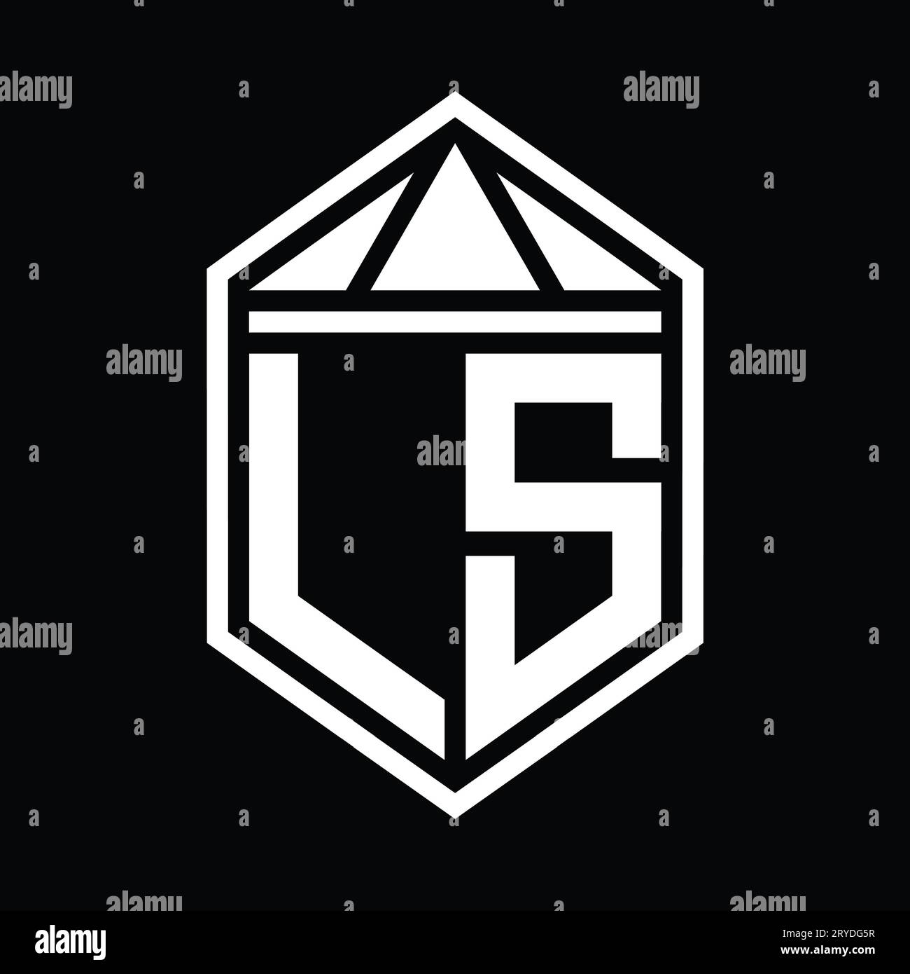 LS Letter Logo monogram simple hexagon shield shape with triangle crown isolated style design ...