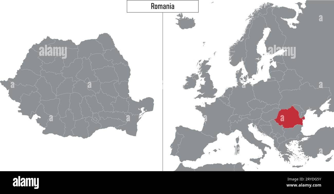 map of Romania and location on Europe map. Vector illustration Stock ...