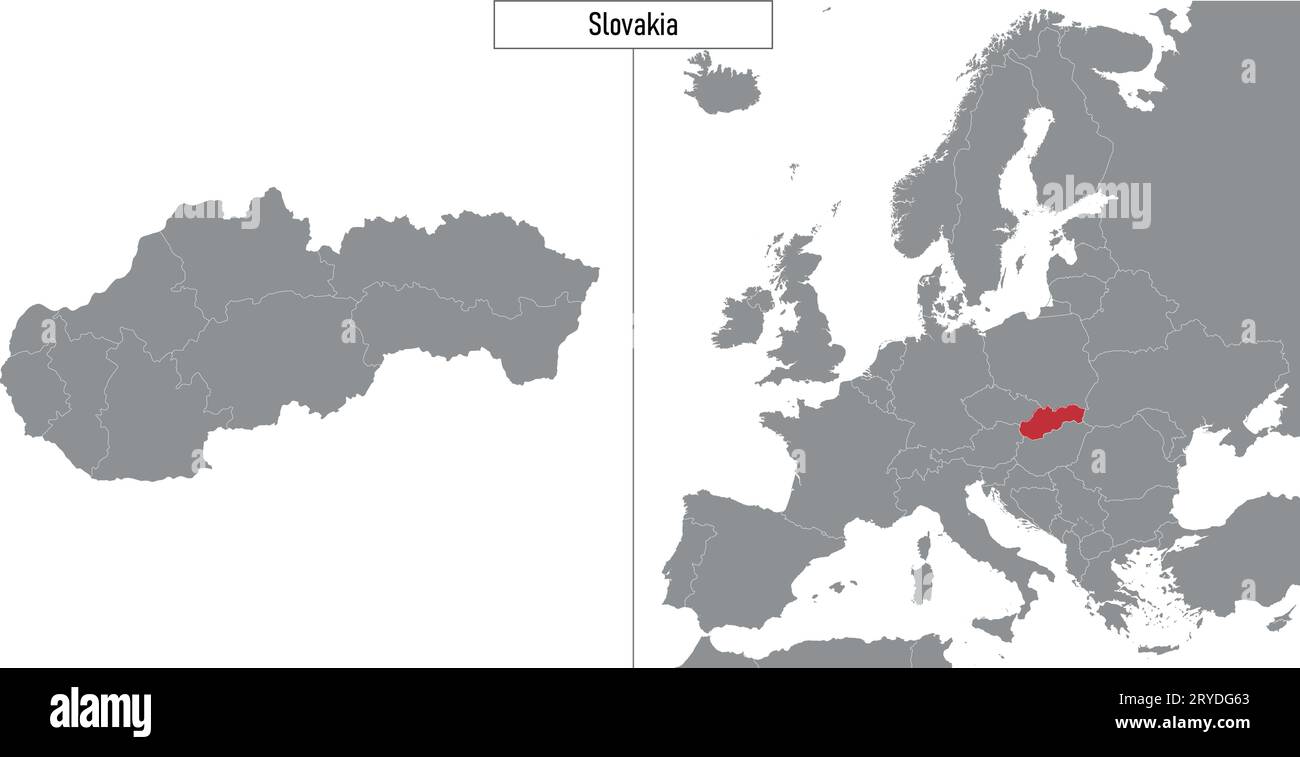 map of Slovakia and location on Europe map. Vector illustration Stock ...