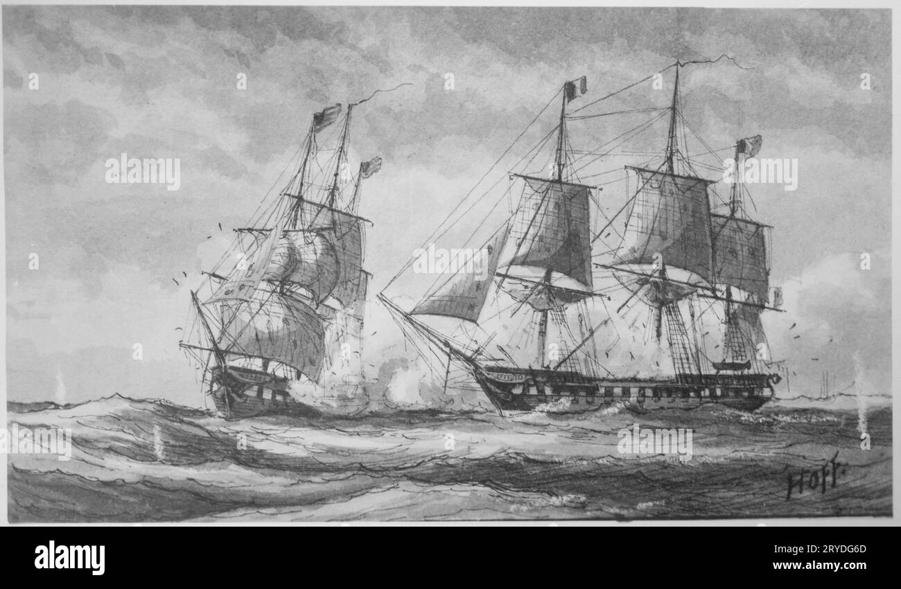 Battle between US frigate Constellation and French frigate Stock Photo ...