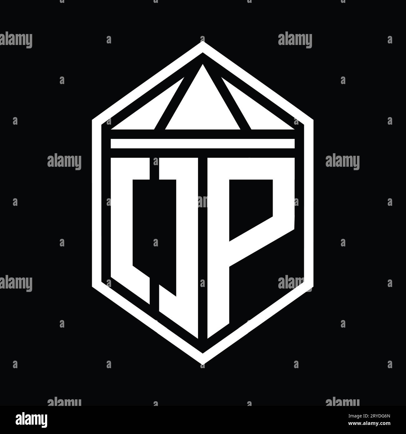 OP Letter Logo monogram simple hexagon shield shape with triangle crown isolated style design ...