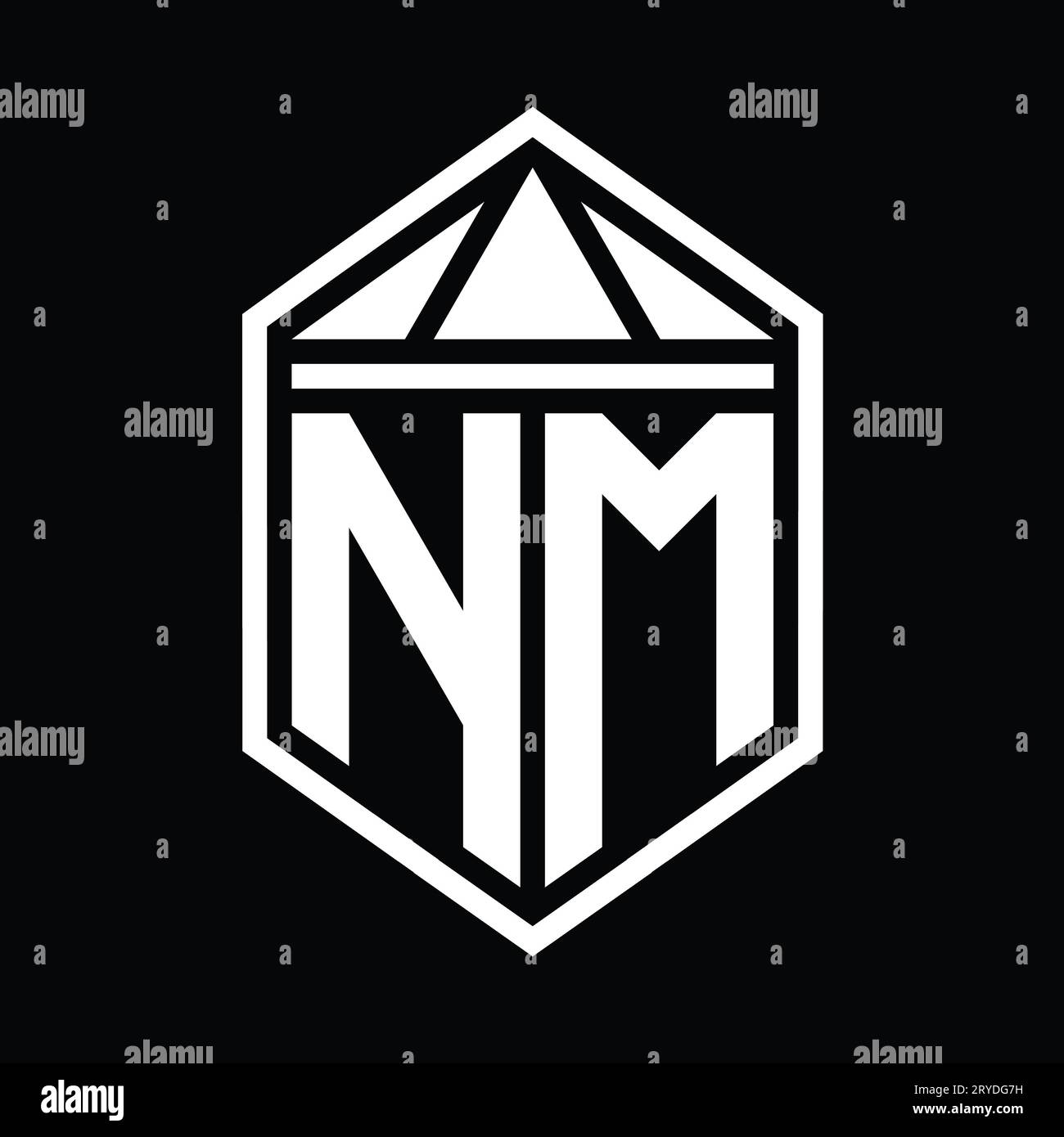 NM Letter Logo monogram simple hexagon shield shape with triangle crown isolated style design ...