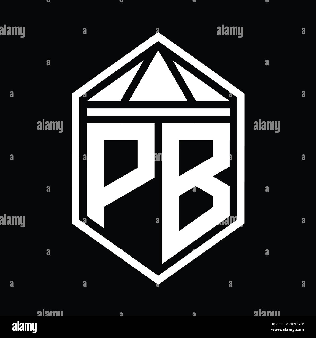 Pb Letter Logo Monogram Simple Hexagon Shield Shape With Triangle Crown