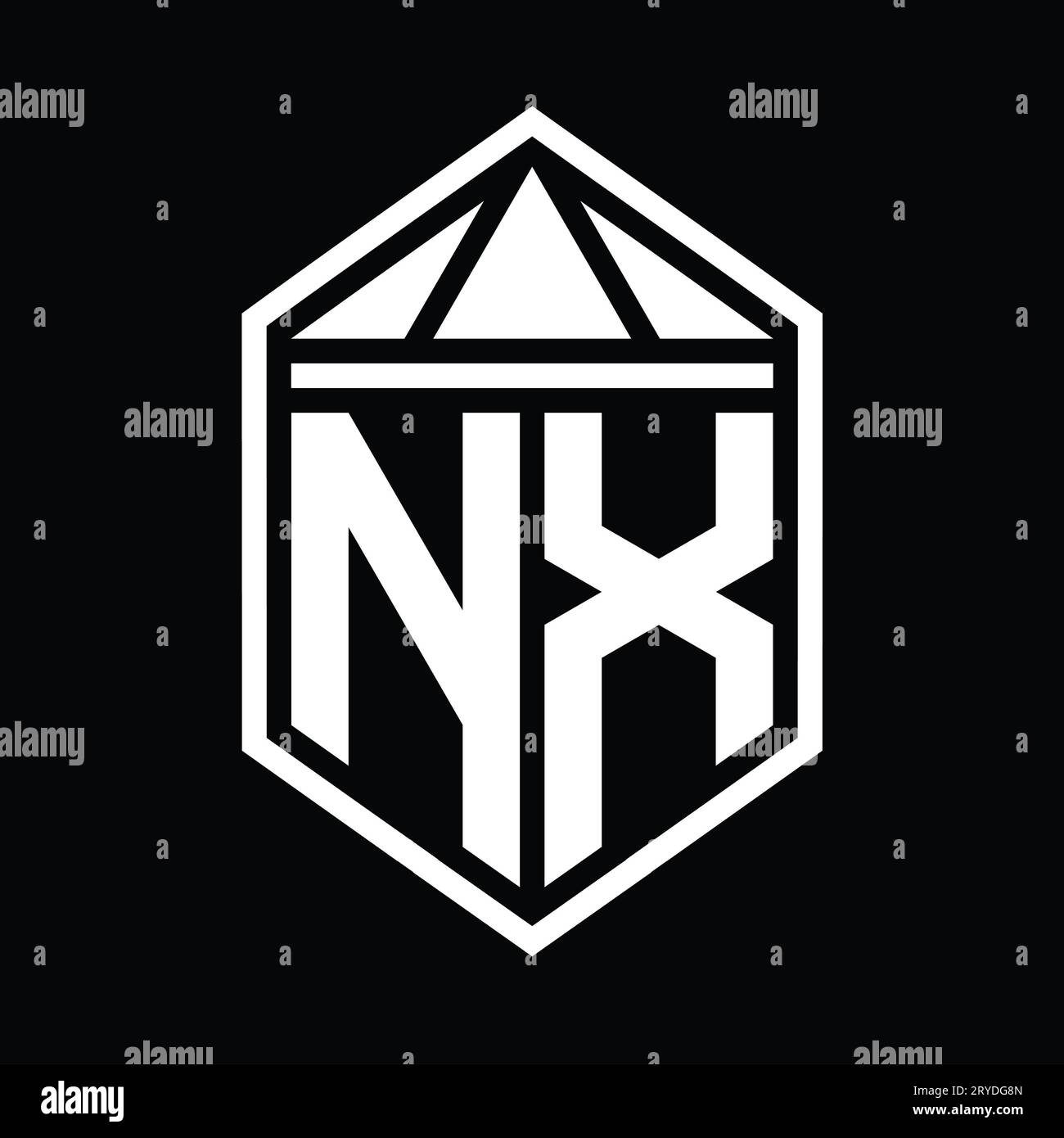 NX Letter Logo monogram simple hexagon shield shape with triangle crown isolated style design ...
