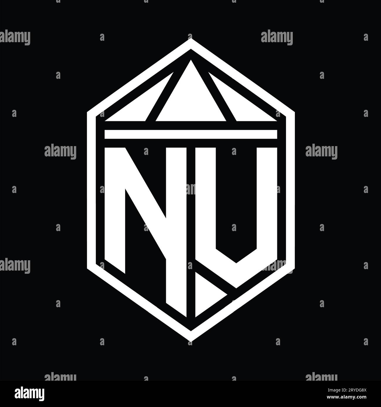 NV Letter Logo monogram simple hexagon shield shape with triangle crown ...