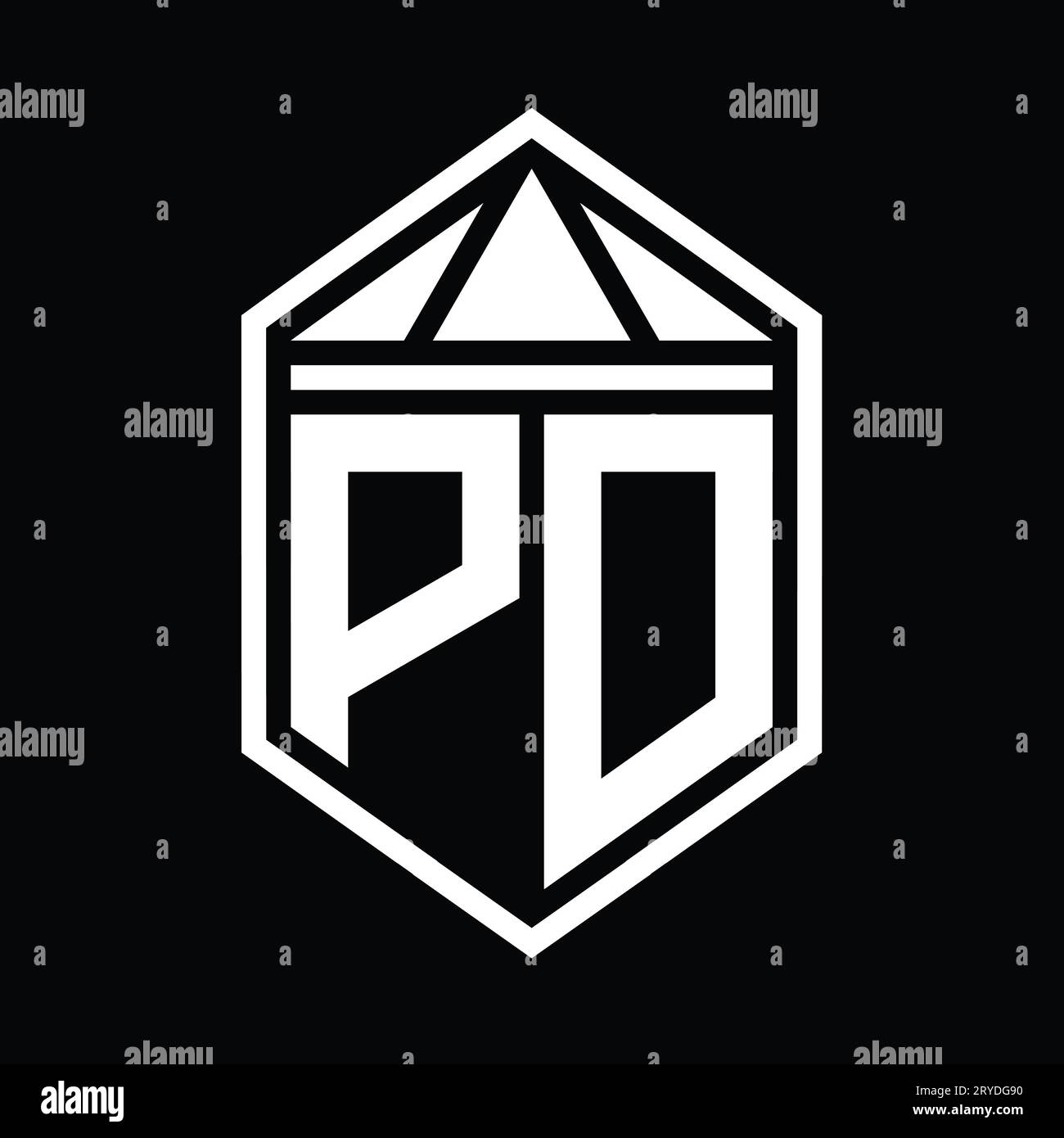 PD Letter Logo monogram simple hexagon shield shape with triangle crown isolated style design ...