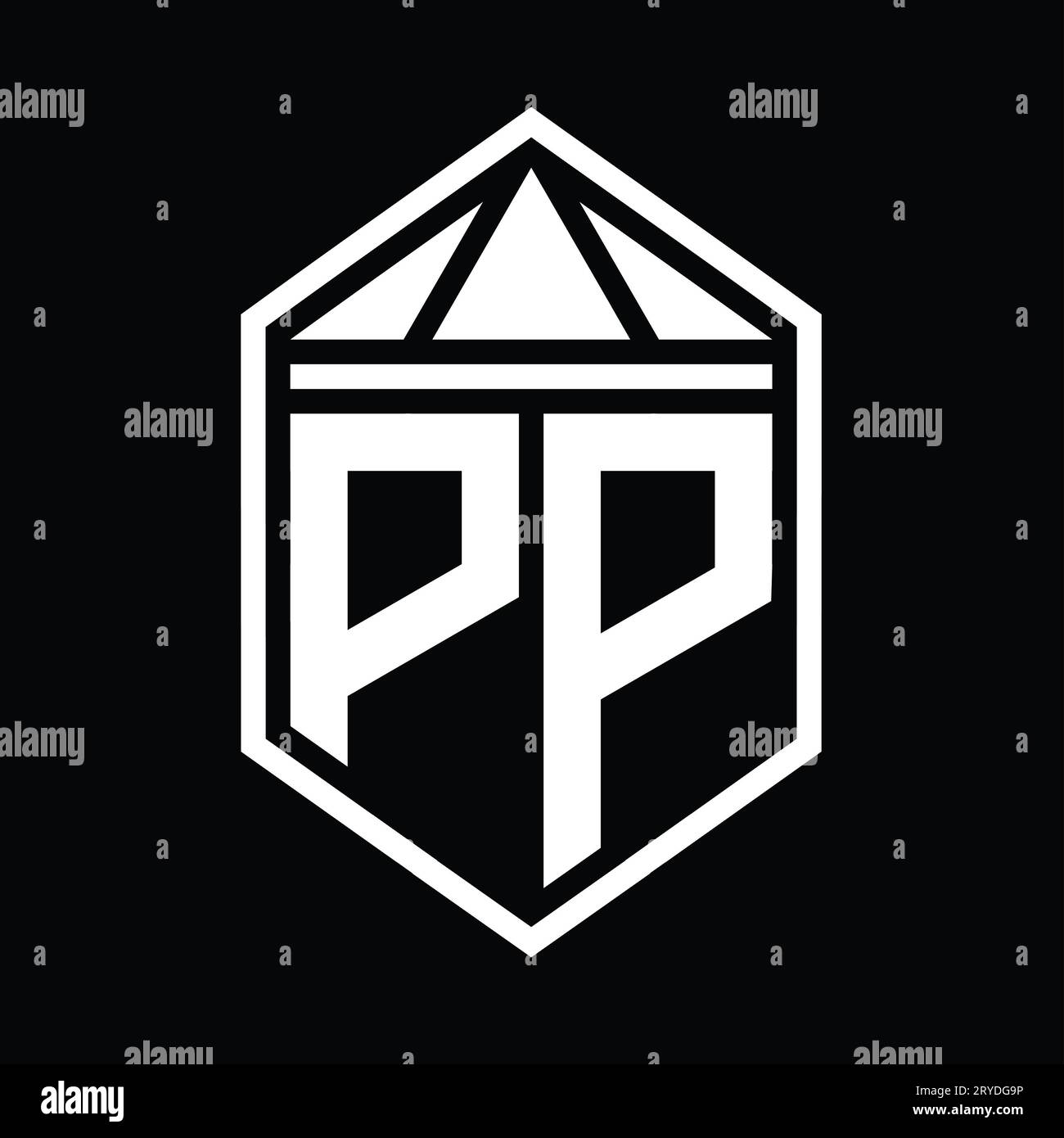 PP Letter Logo monogram simple hexagon shield shape with triangle crown isolated style design ...