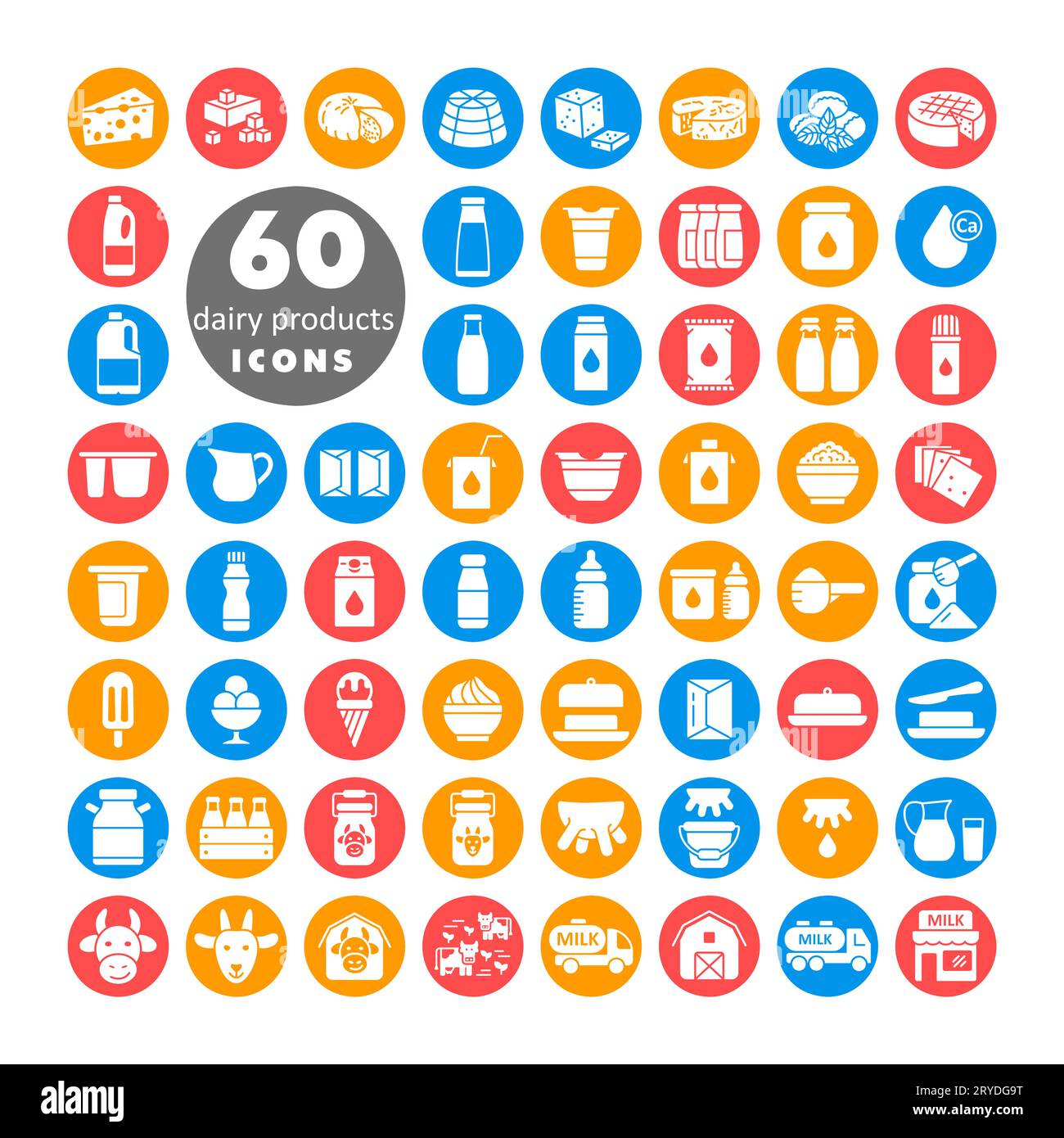 Milk, dairy products vector icon set. Graph symbol for cooking web site ...