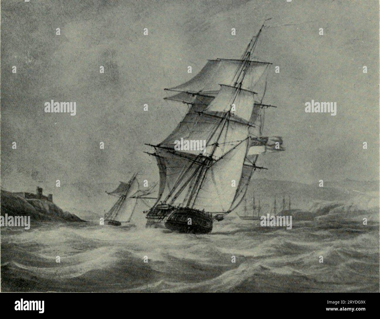 HMS Egyptienne in pursuit of a Spanish schooner in 1806 Stock Photo - Alamy