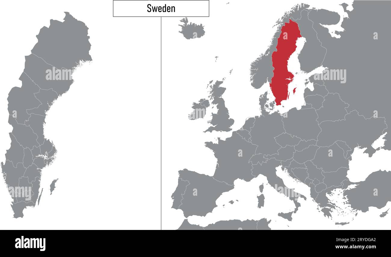 map of Sweden and location on Europe map. Vector illustration Stock ...