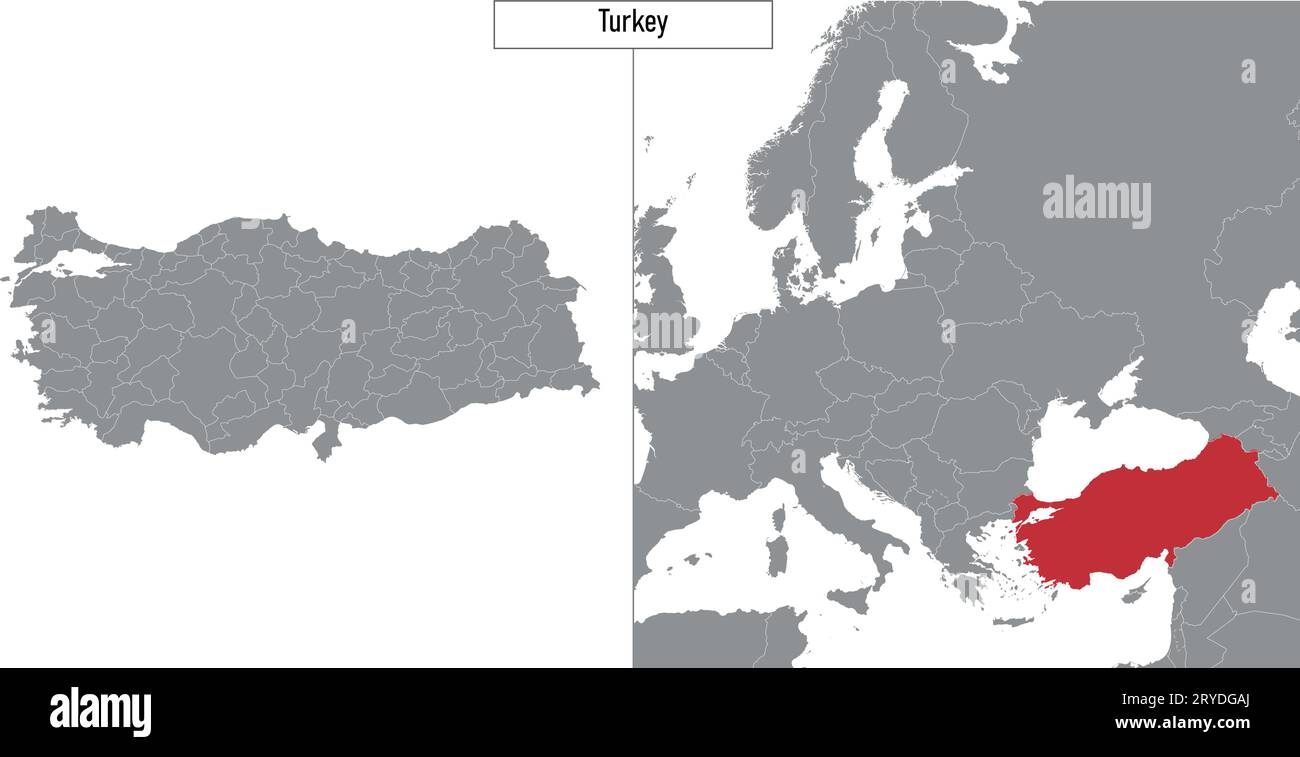 map of Turkey and location on Europe map. Vector illustration Stock ...