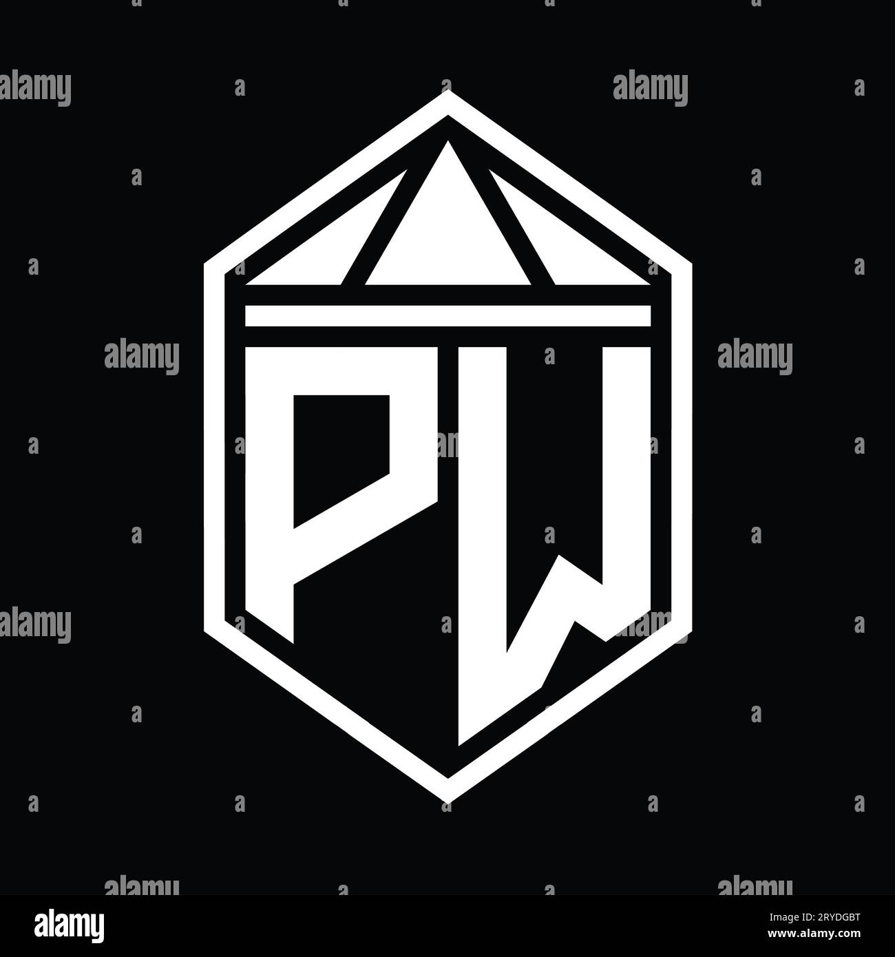 PW Letter Logo monogram simple hexagon shield shape with triangle crown ...