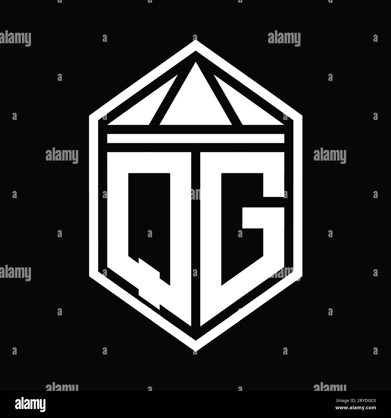 QG Letter Logo monogram simple hexagon shield shape with triangle crown isolated style design ...