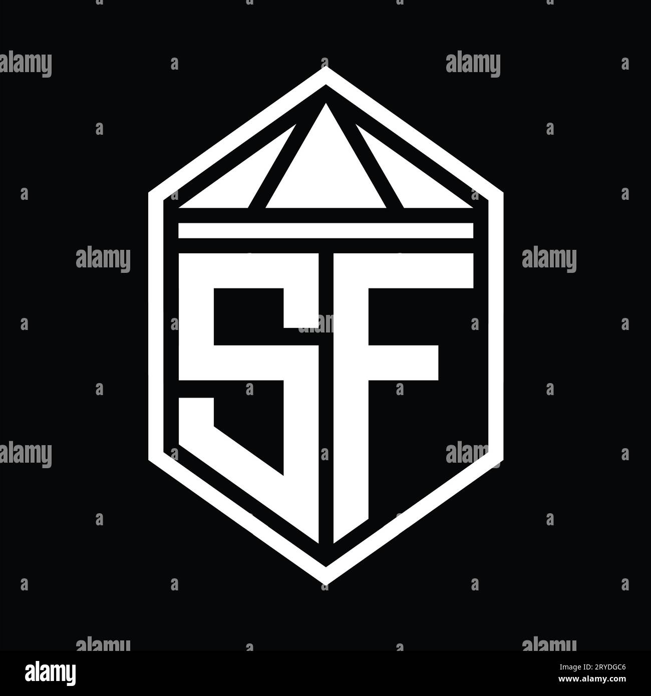 SF Letter Logo monogram simple hexagon shield shape with triangle crown ...