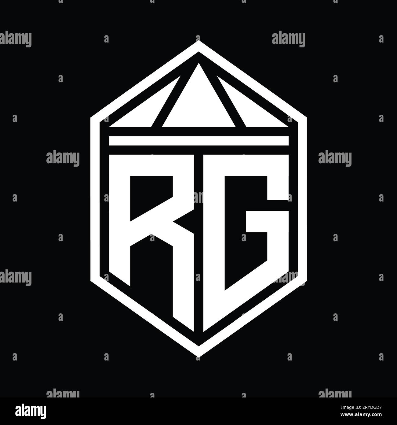 RG Letter Logo monogram simple hexagon shield shape with triangle crown isolated style design ...